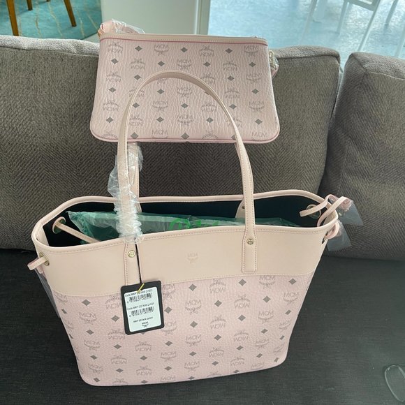 MCM | Bags | Mcm Aren Powder Pink Visetos Medium Tote With Removable ...